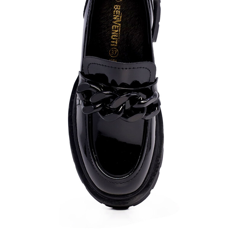 Benvenuti Pantofi tip loafer femei Benvenuti negri din piele lăcuită ...