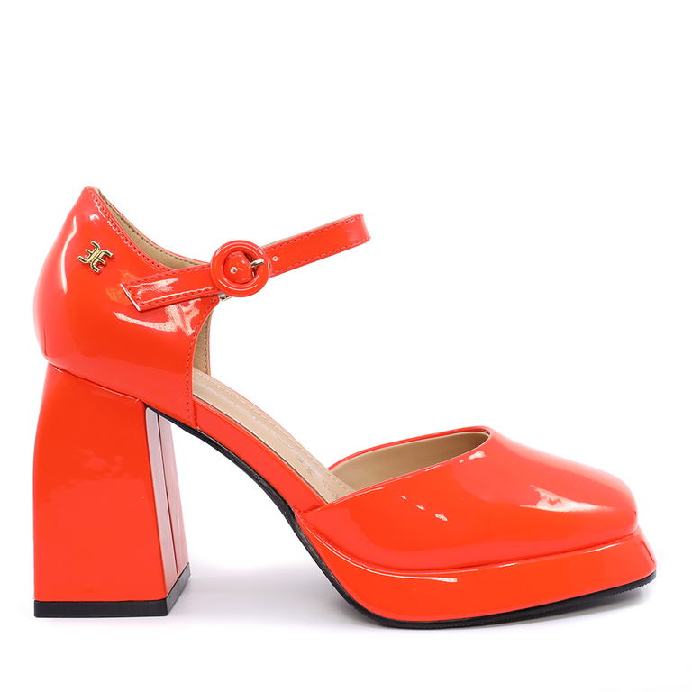 Luca di Gioia Pantofi Mary Jane cu platformă femei Luca di Gioia portocalii din piele lăcuită cu ...