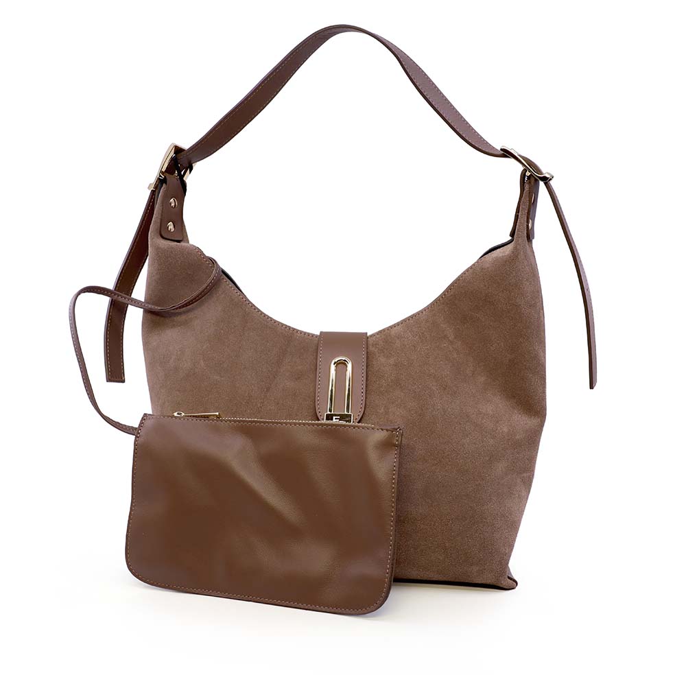 Enzo Bertini SAC À MAIN FEMME ENZO BERTINI TAUPE EN DAIM ET CUIR ...